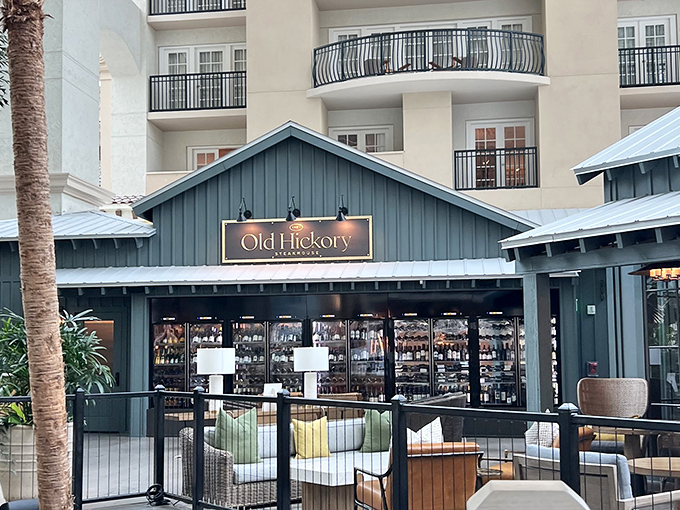 Old Hickory's rustic-elegant exterior creates an immediate escape from theme park madness. Vacation from your vacation, with better food!