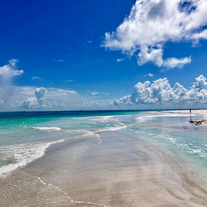 The perfect mirror of sky and sea at Bean Point creates the illusion that you're standing at the edge of forever.