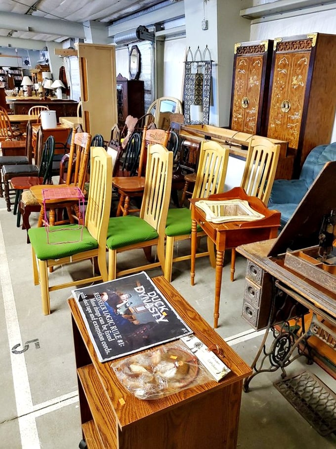 The market's outdoor vendor area transforms ordinary parking spaces into a wonderland of potential treasures.