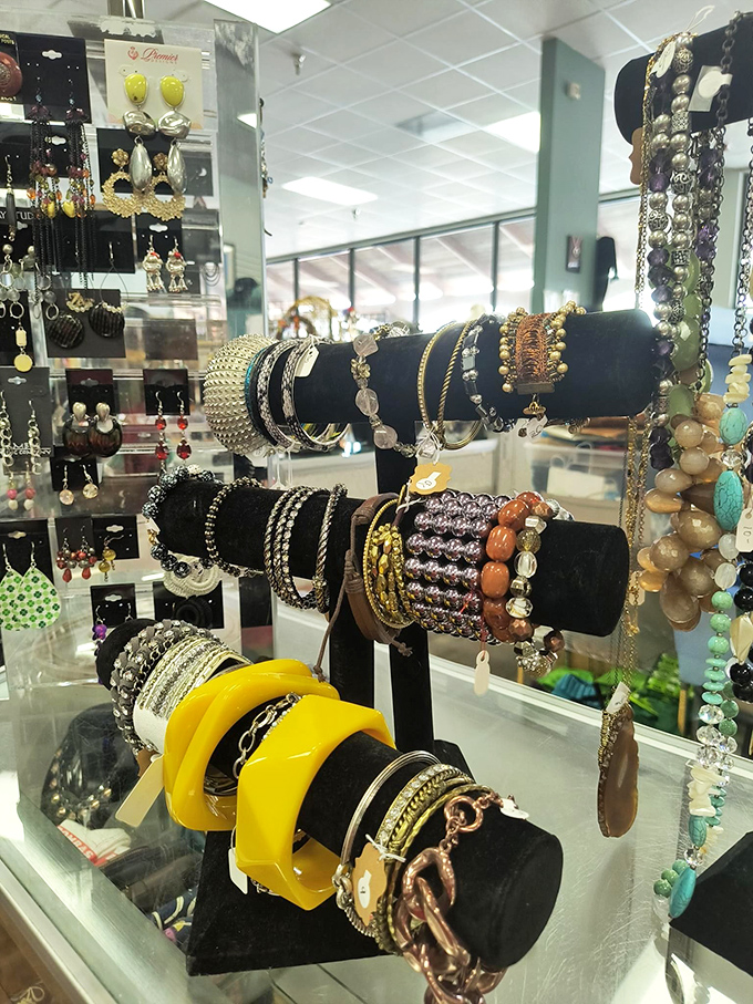 The jewelry display offers everything from costume pieces to occasional fine finds&mdash;treasure hunting at its most sparkly.