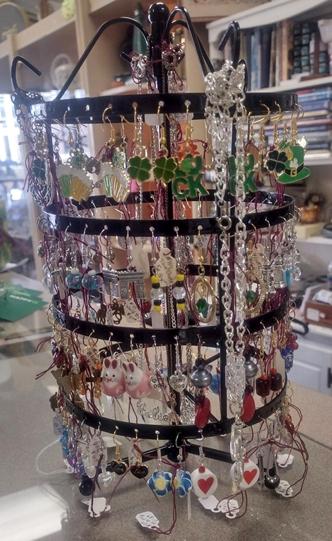This spinning display of earrings and charms is jewelry's version of a candy store. One pair of those shamrocks and you're instantly luckier!