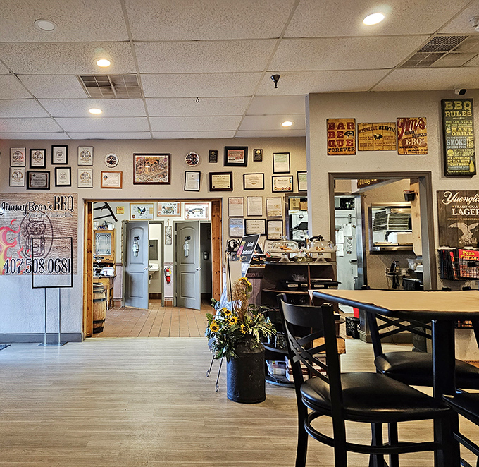 Awards and accolades line the walls &ndash; silent testimonials to years of barbecue excellence. Each certificate represents countless hours of smoking, tasting, and perfecting.