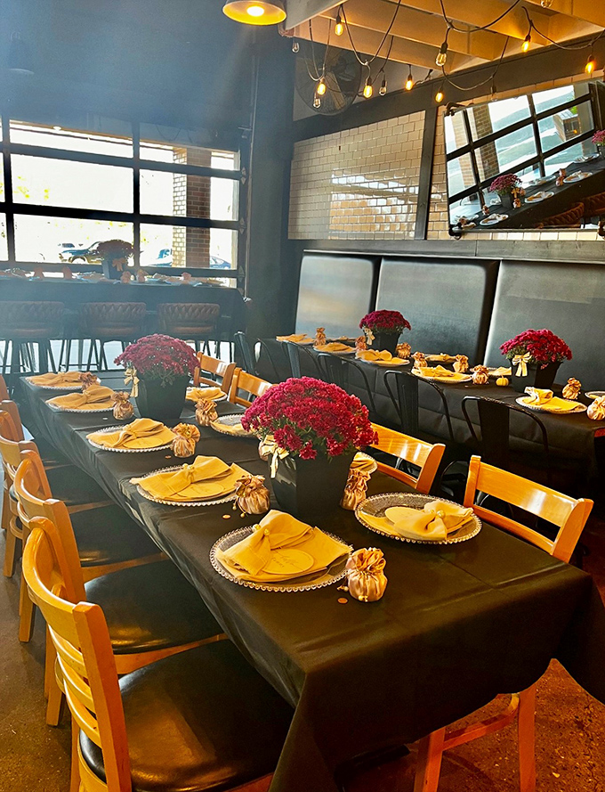 A table set for celebration proves breakfast isn't just a meal&mdash;it's an occasion. Those mums add a touch of Michigan autumn.