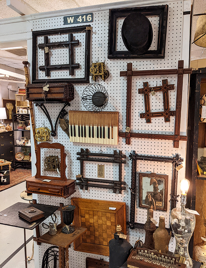 A wall of empty frames waiting to embrace new memories. That piano key art piece is the conversation starter your entryway has been missing.