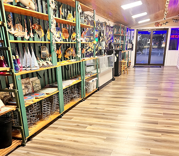 A treasure trove of coastal souvenirs where you can take home memories that don't require refrigeration. The perfect post-feast browsing.