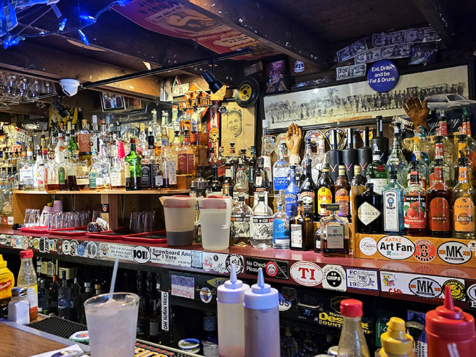 The bar doesn't just serve drinks&mdash;it serves history, with every sticker and bottle telling tales of good times past and those yet to come.