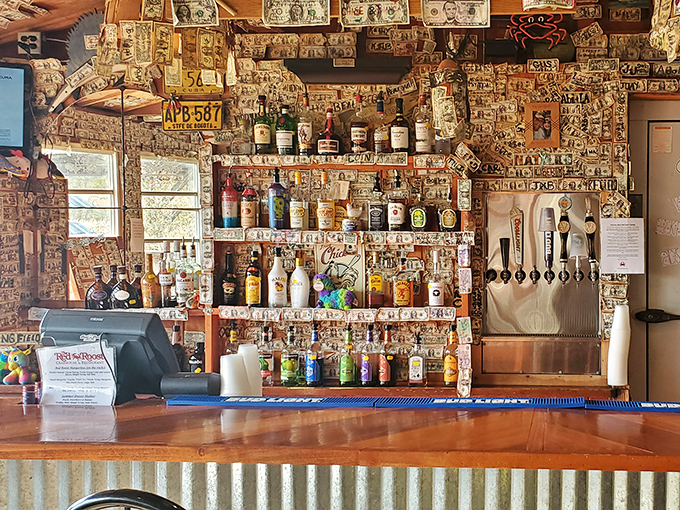 The bar where dollar bills tell stories and local brews flow freely&mdash;every inch covered with memories and Maryland pride.