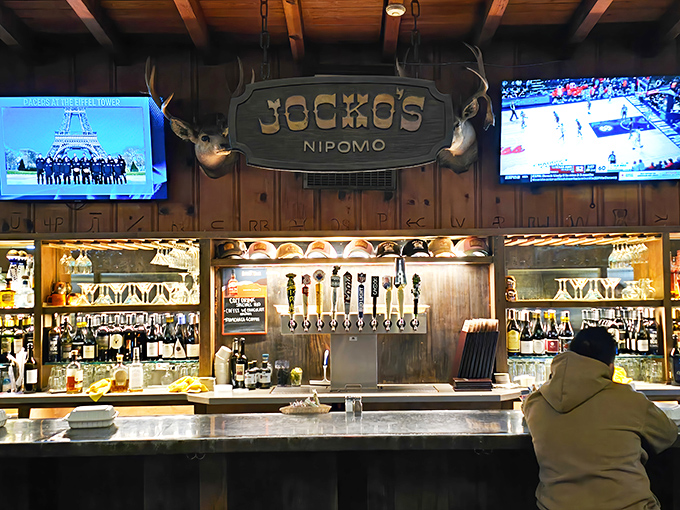 The mounted deer heads watching over the bar seem to say, "You made the right choice coming here." The beer taps silently agree.
