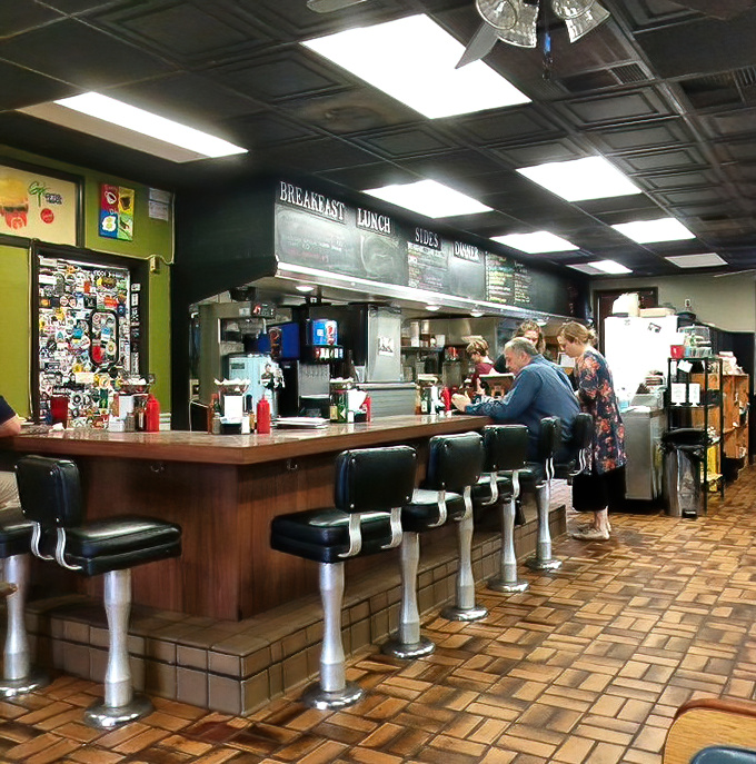 Counter seating offers front-row seats to the breakfast theater unfolding before your hungry eyes.