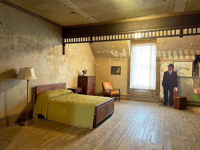 "Brooks was here." This Shawshank Redemption film set recreates the halfway house room where hope and institutionalization collided.