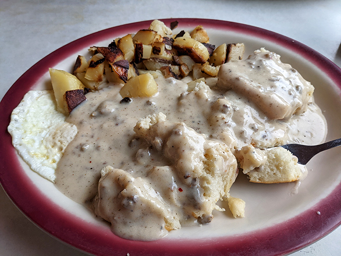 Biscuits and gravy &ndash; the Southern diplomat that brings peace to morning hunger disputes with creamy, peppery persuasion and potato negotiations.