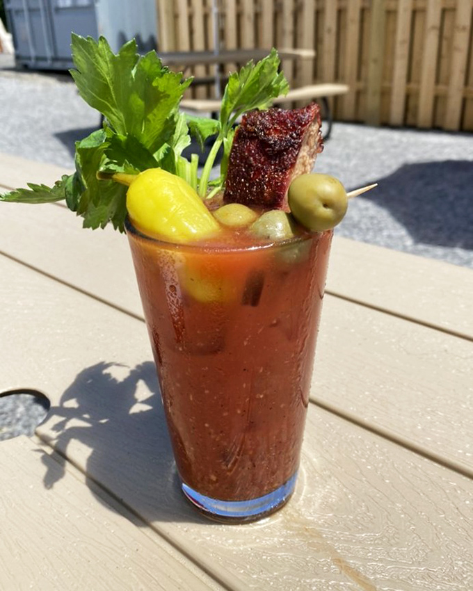 The Bone-In Mary&mdash;a cocktail that doubles as an appetizer and triples as a conversation piece, garnished with a meat chunk that's worth the price alone.