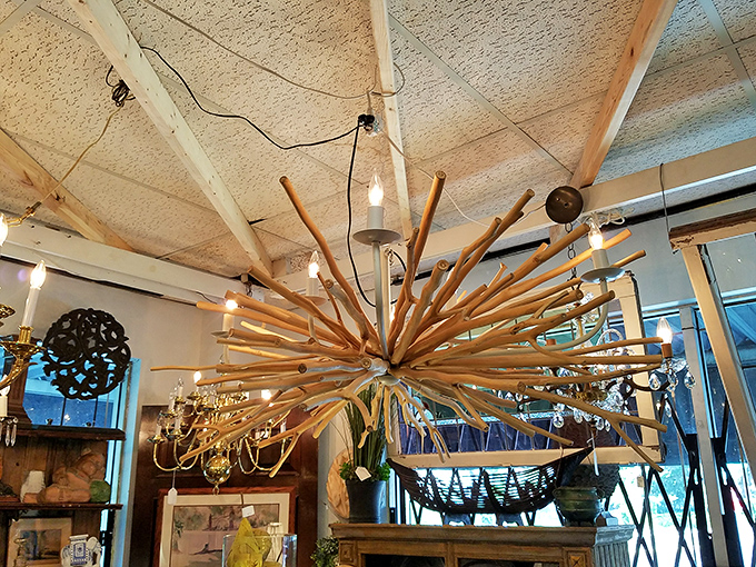 Not your average chandelier&mdash;this wooden sunburst creation looks like it could have lit up conversations between Hemingway and Fitzgerald.
