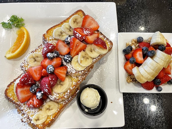 A beautiful pairing that showcases both healthy and indulgent options living in perfect breakfast harmony.