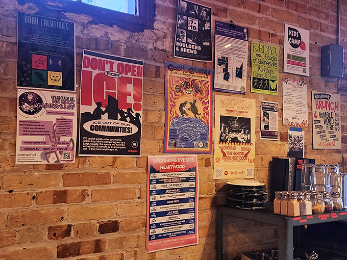 Exposed brick walls tell stories of craftsmanship while creating that perfect rustic-meets-modern dining atmosphere.