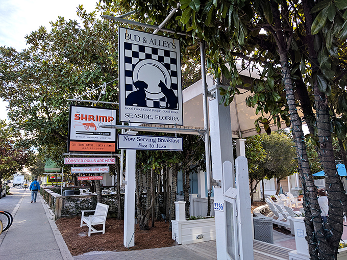 Bud & Alley's sign promises seafood with a side of tradition. When a restaurant has been serving beachgoers this long, you know they're doing something right.
