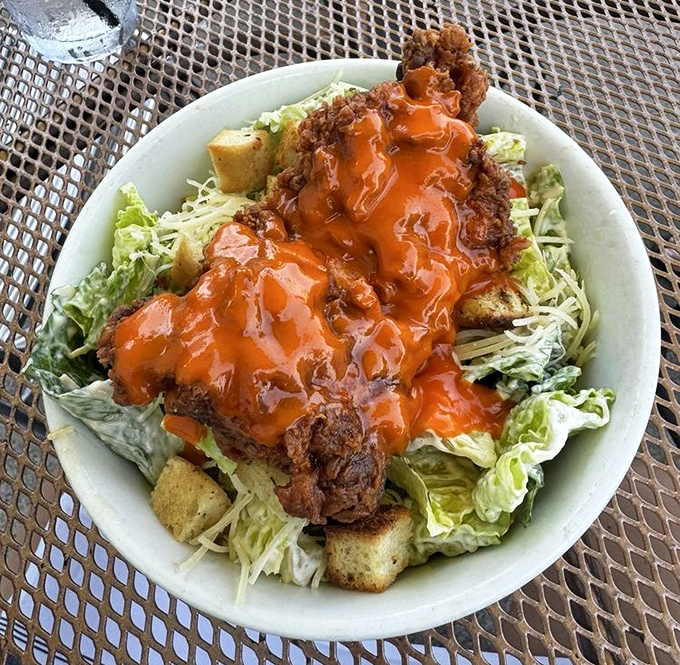 Buffalo Caesar Salad: Where crisp romaine meets fiery buffalo chicken in a delicious compromise that makes eating greens feel rebellious.