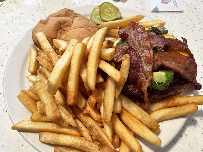 This isn't just a burger&mdash;it's a masterclass in proper bacon placement, where crispy strips create the perfect crown for a juicy patty.