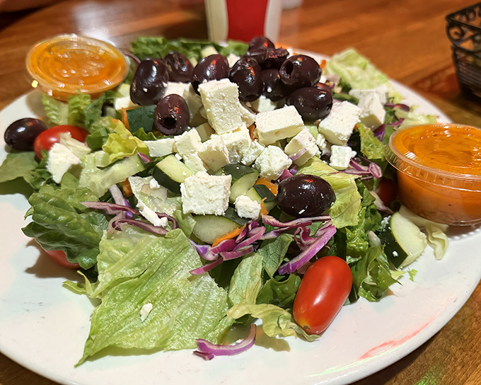 A Greek salad that doesn't skimp on the good stuff. Those olives and feta aren't just toppings&mdash;they're the main characters in a Mediterranean love story.