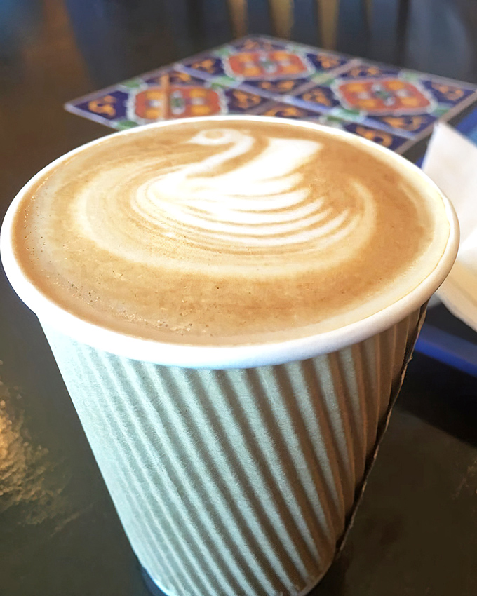 Latte art that would make Seattle weep with envy, served in a cup that means business.