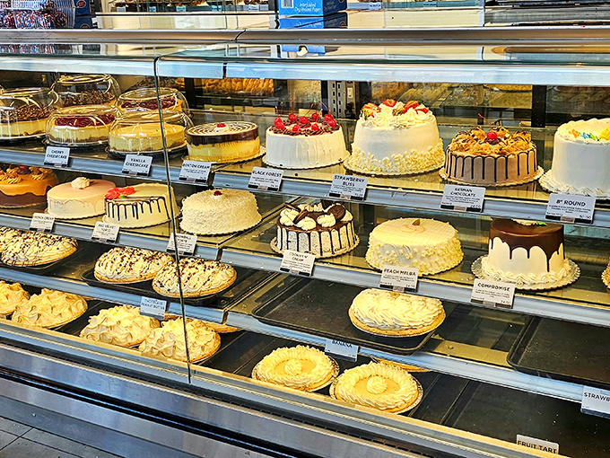 The cake case at Oakmont isn't just a display—it's a museum of buttercream artistry where every exhibit is deliciously temporary.