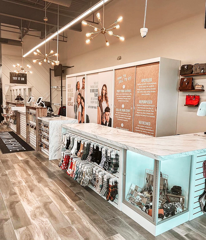 Modern, sleek, and nothing like the cluttered counters of thrift stores past. This checkout area feels more boutique than bargain basement.