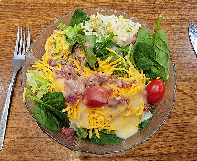 A salad that doesn't apologize for being a salad. Proof that vegetables can party too when dressed appropriately.