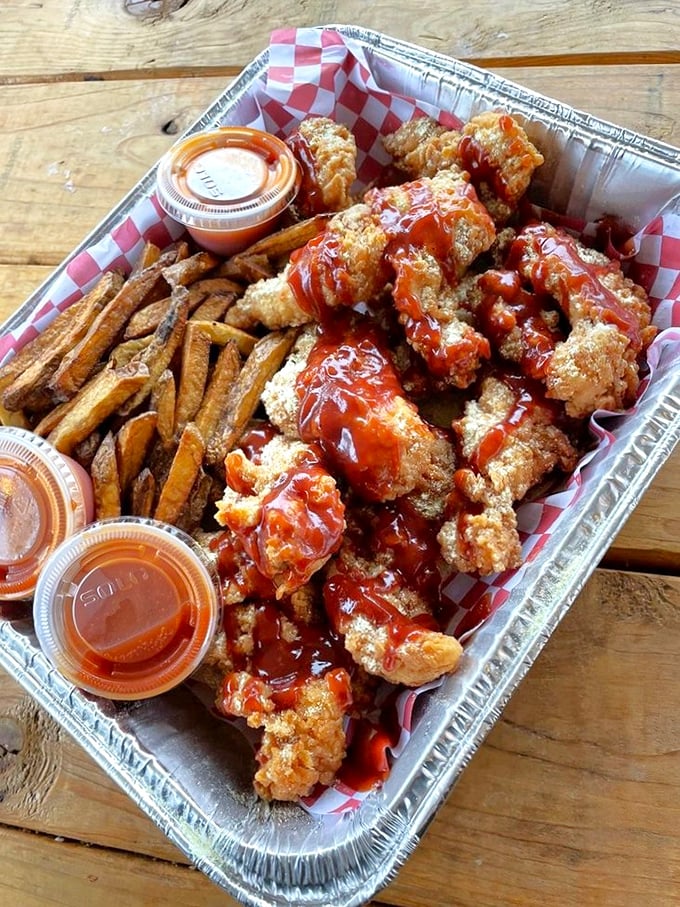 A feast fit for sharing, though you might suddenly develop amnesia about having friends once you smell that hot honey sauce.