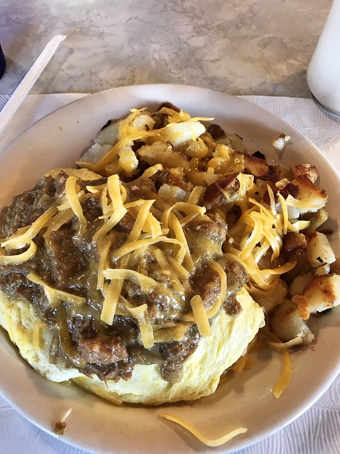 The chili verde omelet with melted cheese is what breakfast dreams are made of&mdash;spicy, savory, and substantial enough to fuel your entire day.