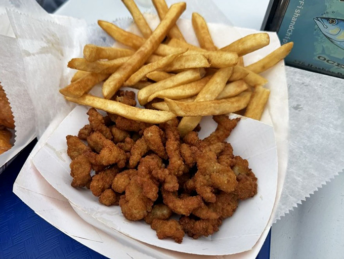 Clam strips and fries – the dynamic duo of seafood snacking. Crispy, tender, and impossible to eat without closing your eyes at least once.