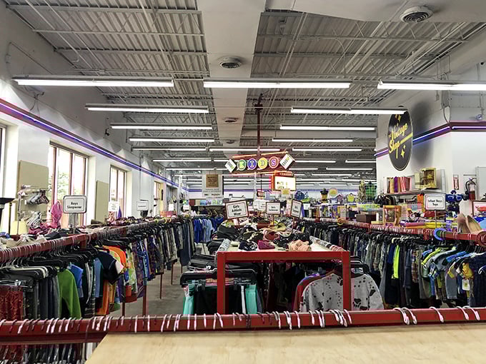 The clothing section stretches endlessly, offering fashion possibilities for every style and budget.