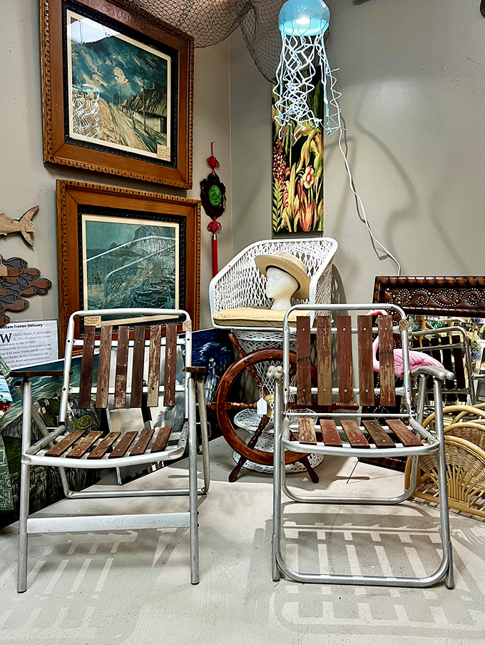 Coastal vibes meet folk art in this delightfully eclectic corner of nautical and rustic treasures.