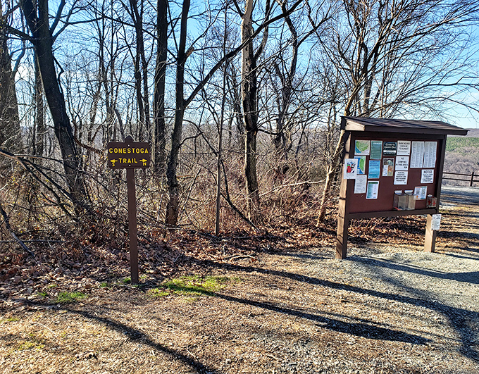 Your adventure begins here! The Conestoga Trail sign points the way to miles of exploration through some of Pennsylvania's most stunning terrain.
