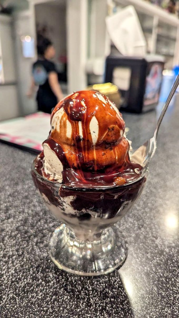 This isn't just hot fudge cascading over ice cream&mdash;it's a chocolate waterfall that would make Hemingway write an entire novel about desire.