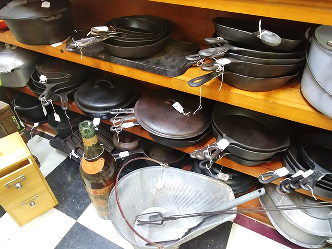 Cast iron paradise! These perfectly seasoned pans have cooked thousands of meals and are ready for thousands more.