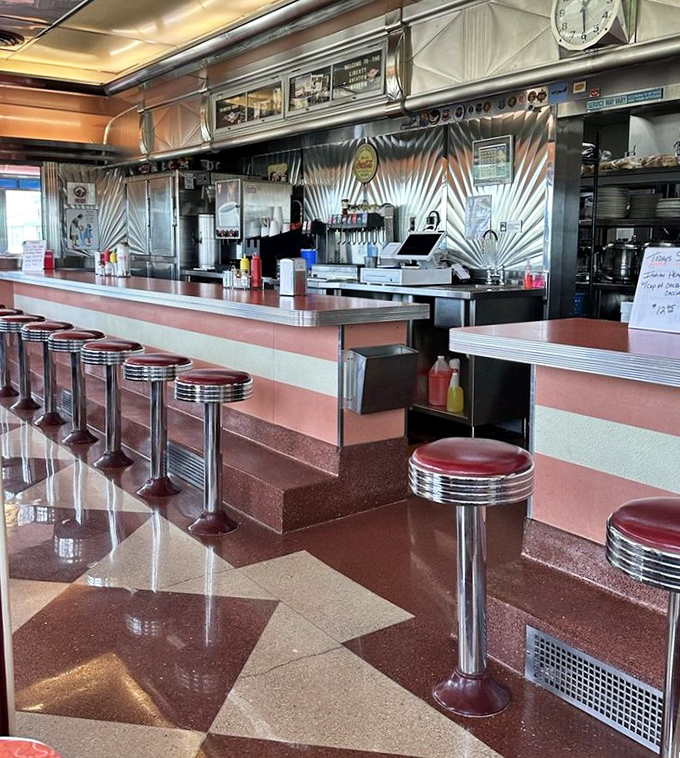 Counter seating offers front-row views of breakfast artistry happening right before your eyes.