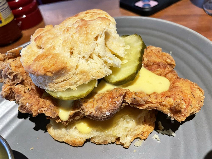 A chicken sandwich that's having an identity crisis&mdash;is it breakfast? Lunch? Who cares when it tastes this good.