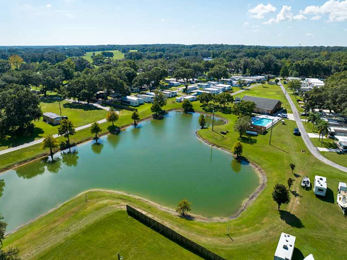 Who needs ocean views when you have this serene lake? Dade City's RV resort offers a slice of paradise where "roughing it" includes swimming pools and sunset views.