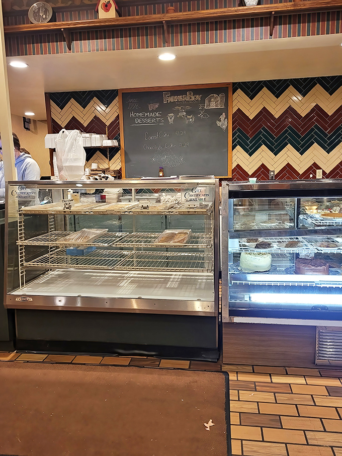 The display case &ndash; a glass-fronted museum of pie possibilities. Each shelf a different chapter in the story of "why diets fail."