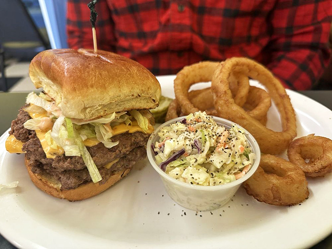 Plot twist: sometimes the burger beats the breakfast, especially with those golden onion ring halos.