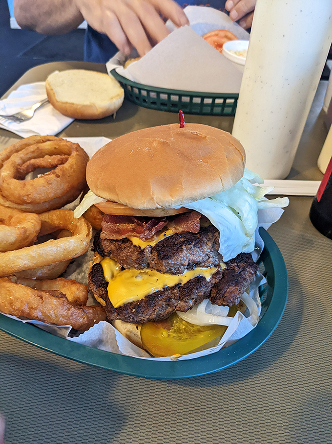 This isn't just a burger; it's a skyscraper of satisfaction. When a seafood joint makes a burger this good, you know they understand flavor from land and sea