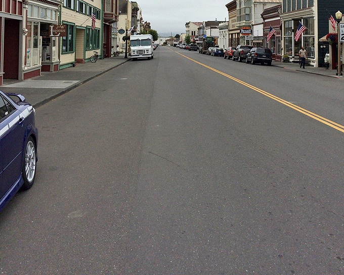 Ferndale's main drag offers a master class in "less is more," where even the utility poles seem to respect the historical aesthetic.