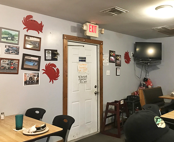 Even the exit door gets the crab treatment &ndash; a reminder that you're in seafood territory from the moment you enter until your last goodbye.
