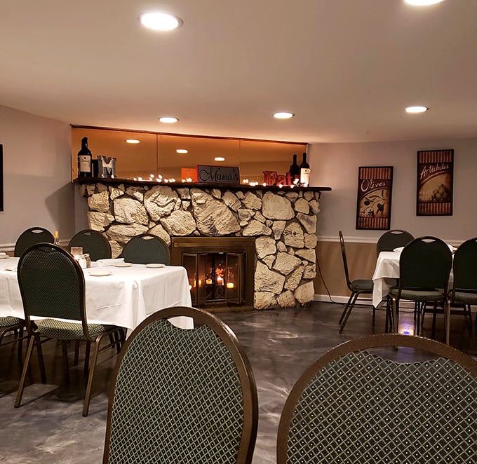 The stone fireplace room where winter blues go to die. Nothing says "you're family now" like dining near a crackling fire with a glass of Chianti.
