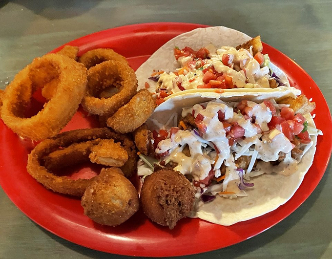 These fish tacos with crispy onion rings could convert even the most dedicated meat-lover. The perfect marriage of crunch and tenderness.
