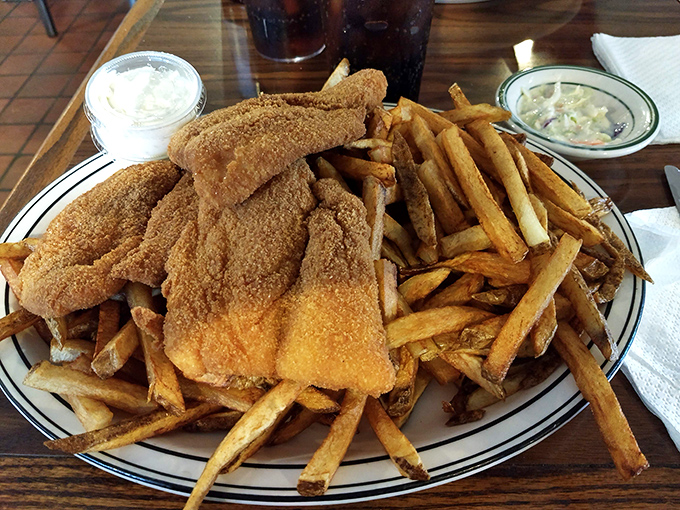 Fish and chips so generous they need their own zip code, golden-brown and crispy in all the ways that matter most.