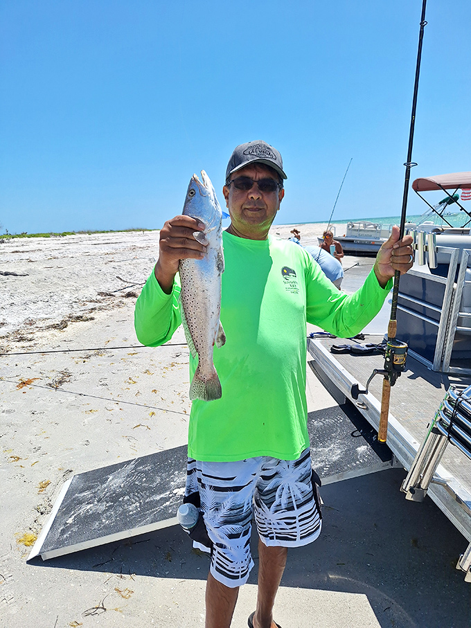 The island's catch-and-release program clearly has some exceptions. This angler's grin says it all: dinner plans upgraded.