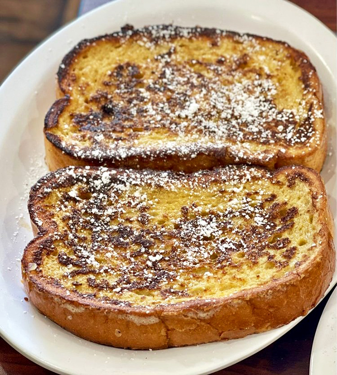 French toast that's had a proper introduction to both cinnamon and powdered sugar. Breakfast or dessert? The line deliciously blurs.