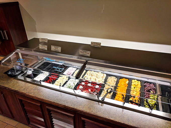 A rainbow of fresh fruit awaits the virtuous&mdash;or those creating the illusion of balance before hitting the pie section.