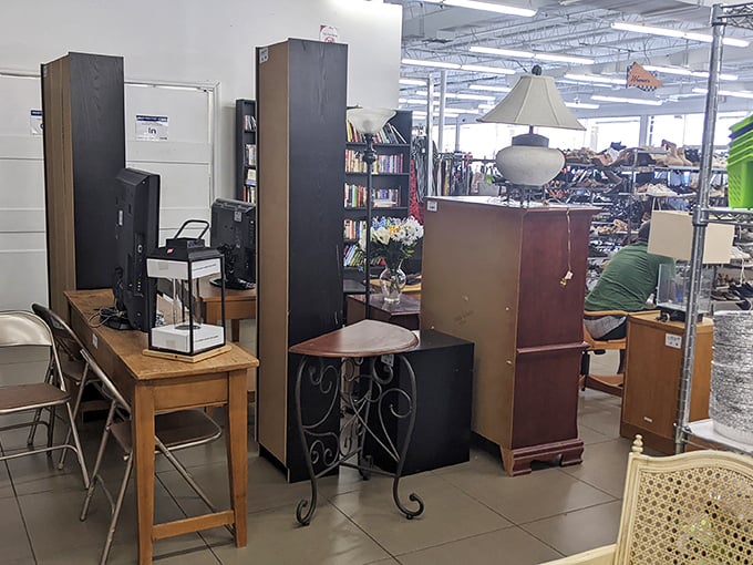 The furniture section: where mid-century meets last-century in a dance of form, function, and "that would look perfect in my living room."